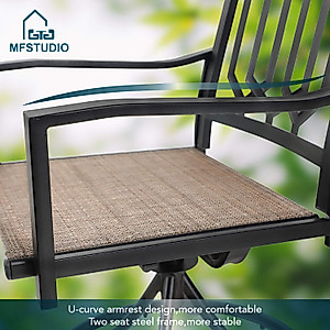 MFSTUDIO 2 Pieces Patio Dining Textilene Metal Swivel Chairs Weather Resistant Garden Outdoor Modern Furniture, Sling Mesh Black Steel Frame