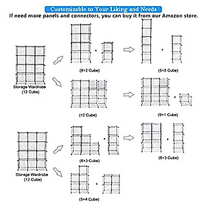 UNICOO - 14 * 14 Inch Big Cube Multi Use DIY 12 Cube Wire Grid Organizer, Bookcase, Bookshelf, Storage Cabinet, Wardrobe Closet,Toy Organizer, Wire Cube Storage- (Black Wire)
