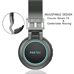 REETEC Bluetooth Headphones Over Ear - [Colorful LED Lights, 20H Playtime] Foldable Hi-Fi Stereo Wireless Headphones with Built-in Mic for iPhone, iPad, Smartphones, Laptop, PC, SD/TF, Grey