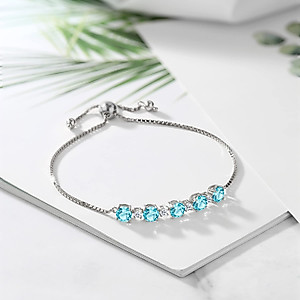 Gem Stone King 925 Sterling Silver Swiss Blue Topaz and White Topaz Tennis Bracelet For Women (3.59 Cttw, Gemstone Birthstone, Round Cut 5MM, Fully Adjustable Up to 9 Inch)