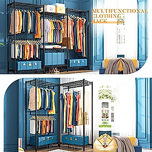 Raybee Clothes Rack, Heavy Duty Clothing Racks for Hanging Clothes Rack Load 830Lbs, Metal Clothing Rack Heavy Duty Clothes Racks for Hanging Clothes, Adjustable Garment Rack, 77"H x69"W x16"D, Black