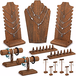 Jerify 13 Pcs Jewelry Displays Holder Set Wooden T Shape Necklace Bracelet Finger Ring Earring Display Stand for Home Jewelry Organizer Store Showcase Selling