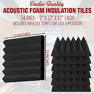 Acoustic Panels Soundproof Wall Panels- 24 Pack 2" x 12" x 12" Sound Proof Foam Panles Adhesive High Desnsity Fireproof Sound Panels Top Quality Sound Deadening Panels Ideal for Home & Studio