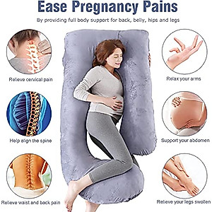 TREE.NB Pregnancy Pillows, U Shape Polyester Maternity Pillow for Pregnant Women Body Feeding Support,with Grey Velvet Cover, Support Pillow with Removable Washable Pillowcase 63''x37.4''x27.5''