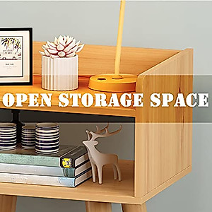 LYCVKI Nightstand Fabrics Side Table with Storage, Bed Side Tables with Solid Wood Feet, Open Storage Shelf for Bedroom, Living Room, Bedroom, Easy Assembly (Brown, 2 Drawers)