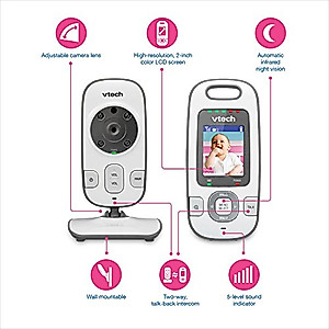 VTech BV73121GY Digital Video Baby Monitor with Full-Color and Automatic Night Vision, Gray