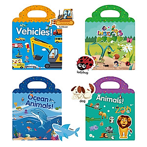 Sticker Books for Kids, Window Clings for Kids Toddlers, Reusable Activity Book Vehicle Insect Ocean Animal for Boys Girls Preschool Educational Travel Toys Birthday Gifts for Kids 3 4