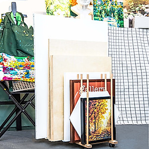 Large Art Storage Rack with Four Caster Wheels - Wooden Canvas Storage Stand Can Well Hold Up to 60" Drawing Boards, Prints, Panels, Paintings, and Artworks Display