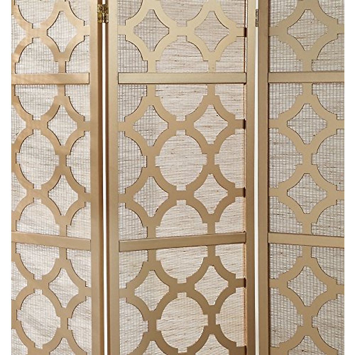 Roundhill Furniture Quarterfoil Infused Diamond Design 4-Panel Room Divider, Gold