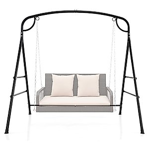 HAPPYGRILL Outdoor Swing Frame Heavy-Duty Metal Porch Swing Stand with Side Bars & 2 Rings, 660 lbs Weight Capacity, A-Frame Swing Frame for Garden, Backyard, Balcony