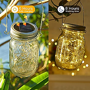 Solar Mason Jar Lights Lids, 30 LED Solar Fairy Lights for Mason Jars, Outdoor Hanging Mason Jar Lights for Garden Patio Porch Lawn Decor, Warm White (Solar Jar Lid Lights - 8 PCS)