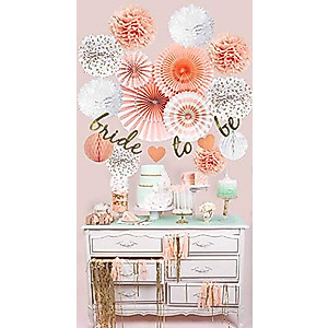 Vidal Crafts Bridal Shower Decorations Set, Bachelorette Party Decor, Bride to Be Banner, Dessert Table Decoration Kit, Bachelorette Party Supplies, Paper Fans, Pom Poms, Honeycomb Balls Pack