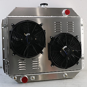 RadRace CC433 Aluminum Radiator For 1966-1979 Ford F100 F150 F250 F350 Bronco Truck V8 AT MT Radiador 3 Row Core Radiators Shroud Fan Relay