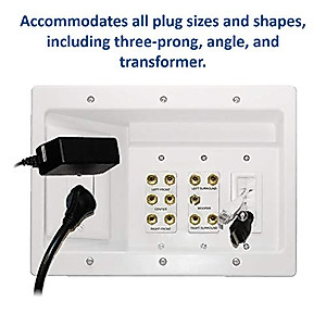 Legrand - OnQ Home Theater Connection, Recessed TV Outlet Supports 5.1 Speaker System, In Wall TV Power Kit Hides Cords, TV Outlet Box Works with All Plugs, TV Outlet Wall Kit, White, HT2103WHV1