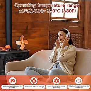 Kiriner Wood Stove Fan, 4 Blades Heat Powered Fireplace Fans for Wood/Log Burner/Fireplace, Quiet, Eco-Friendly Black Stove Fans, Circulating Warm Air Saving Fuel