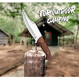 Nescole Handmade D2 Steel Hunting Bowie Knife With Rose Wood Handle & Leather Sheath - 13.5" Tactical Bowie Survival Hunting Knife For Camping, Hiking, Skinning, Fishing