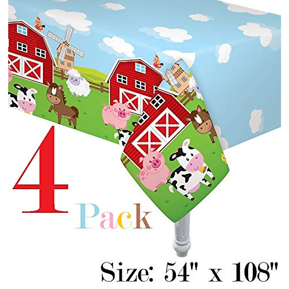 Oojami 4 Pack Table Cover Farm House Fun Barnyard Animals Party Table Cloth Farm Animal Barn Themed Party Supplies Tablecover