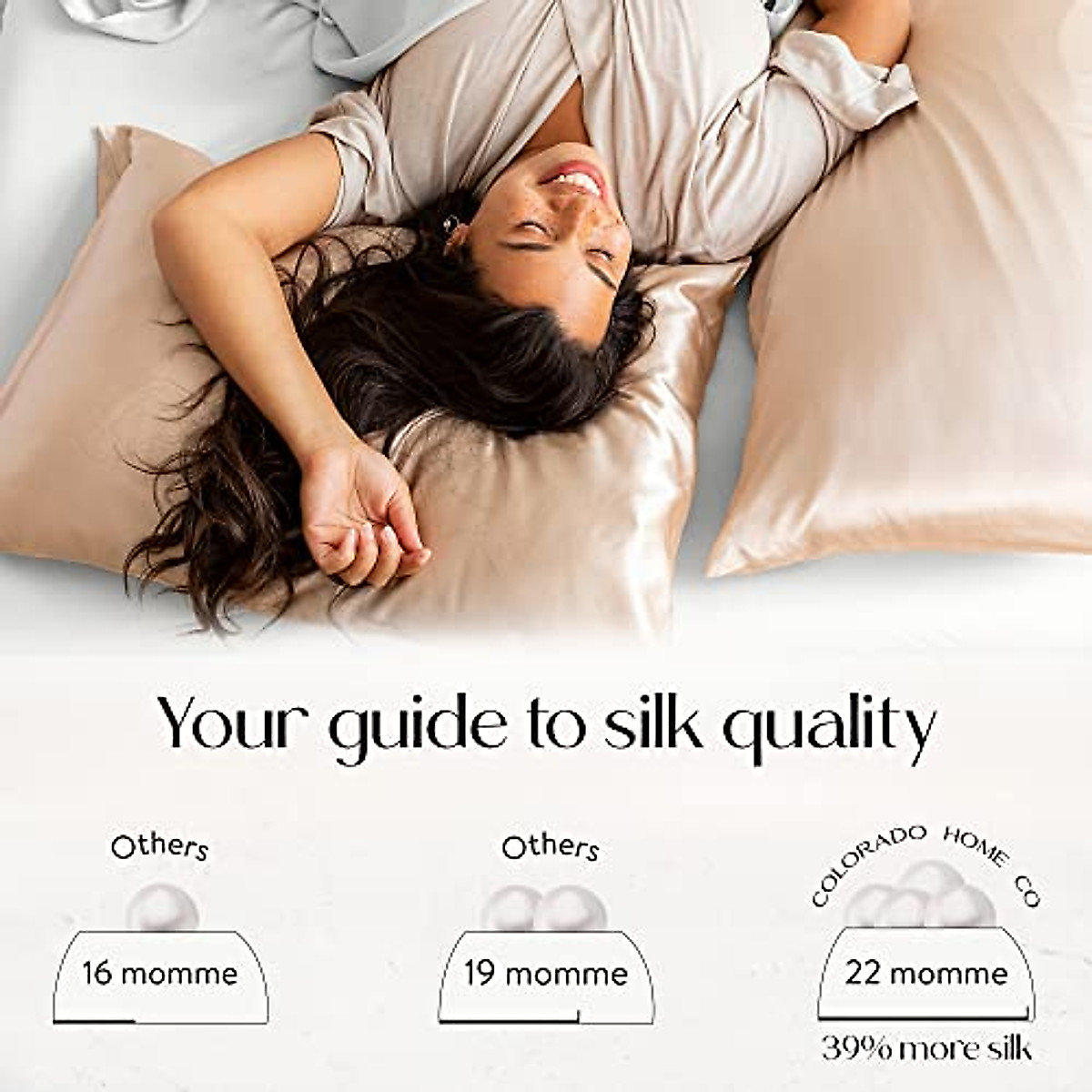 Colorado Home Co - Silk Pillowcase for Hair and Skin - Queen Size - Highest Grade 6A - Soft Acne Free - Mulberry Silk Pillow Case - Silk Slip Silk Both Sides - Off White Silk Pillowcase