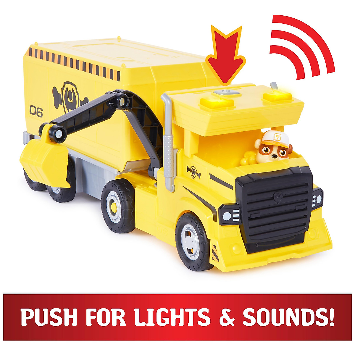 Paw Patrol, Rubble 2 in 1 Transforming X-Treme Truck with Excavator Toy, Crane Toy, Lights and Sounds, Action Figures, Kids Toys for Ages 3 and up