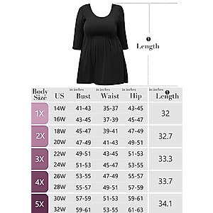 AusLook Plus Size Tunic Tops for Women 3/4 Sleeve Colorful Roses 2X Blouses Crewneck Clothes Pleated Clothing Flowy Babydoll Summer Fall Winter Maternity Shirts