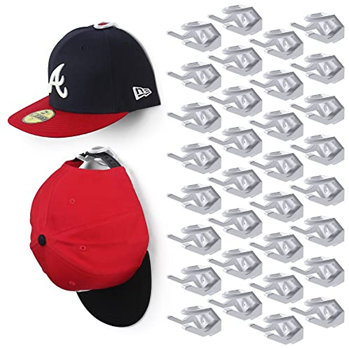 Modern JP Adhesive Hat Hooks for Wall (32-Pack) - Hat Rack for Baseball Caps, Minimalist Hat Display, Strong Hold Hat Hangers for Wall - U.S. Patent Pending, White