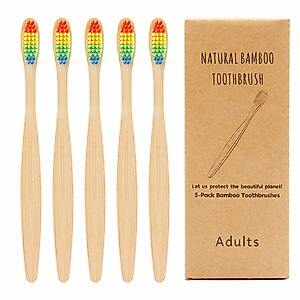 5pcs Lot Natural Bamboo Toothbrush Biodegradable Toothbrush with Soft Fibre Made with Rainbow Nylon Infused Bristles in Recycled Packing