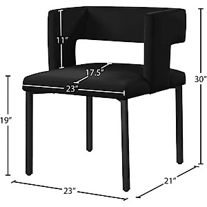Meridian Furniture Caleb Collection Modern | Contemporary Upholstered Dining Chair with Unique Squared Back and Sturdy Iron Legs, Set of 2, 23" W x 21" D x 30" H, Black Velvet, Matte Black