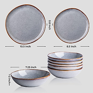 AmorArc Ceramic Dinnerware set, Service for 6 (18pcs), Stoneware Plates and Bowls Set,Highly Chip and Crack Resistant | Dishwasher & Microwave Safe,Gray-blue-Rustic Style