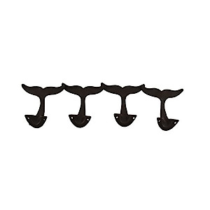 Zeckos Set of 4 Whale Tail Rustic Brown Cast Iron Wall Hooks