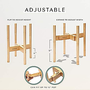 RainbleLand - Adjustable Tall Plant Stand - Mid Century Modern Plant Stands Indoor- Corner Plant Holder for Pot- Fits 8" to 12" Pot Stand (No Pot Included)