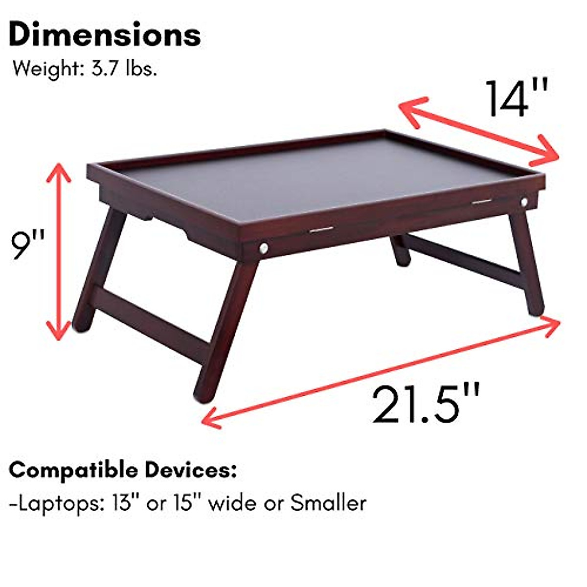 BIRDROCK HOME Bamboo Lap Tray with Black Top - Work from Home - Foldable Breakfast Serving Bed Tray - Lap Desk with Wide Tilting Top - Laptop Computer Stand for Couch Bed Chair - TV Tray