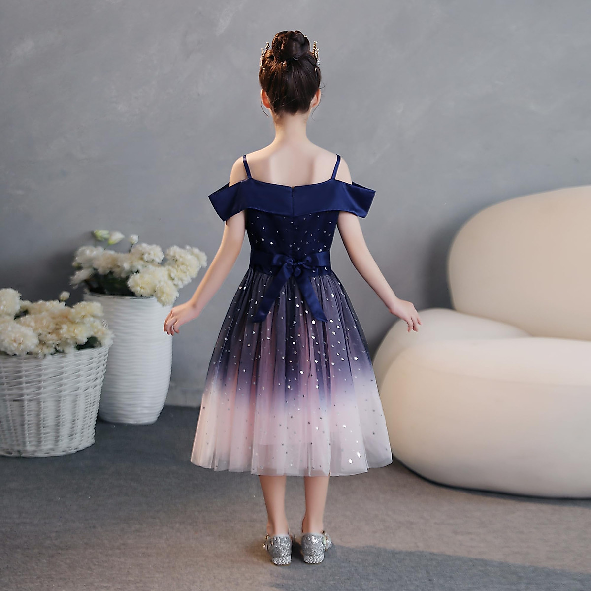 Fancy Purple Dress for Girls 5T 6T Sparkle Rainbow Birthday Party Pageant Ball Gowns 5-6Years