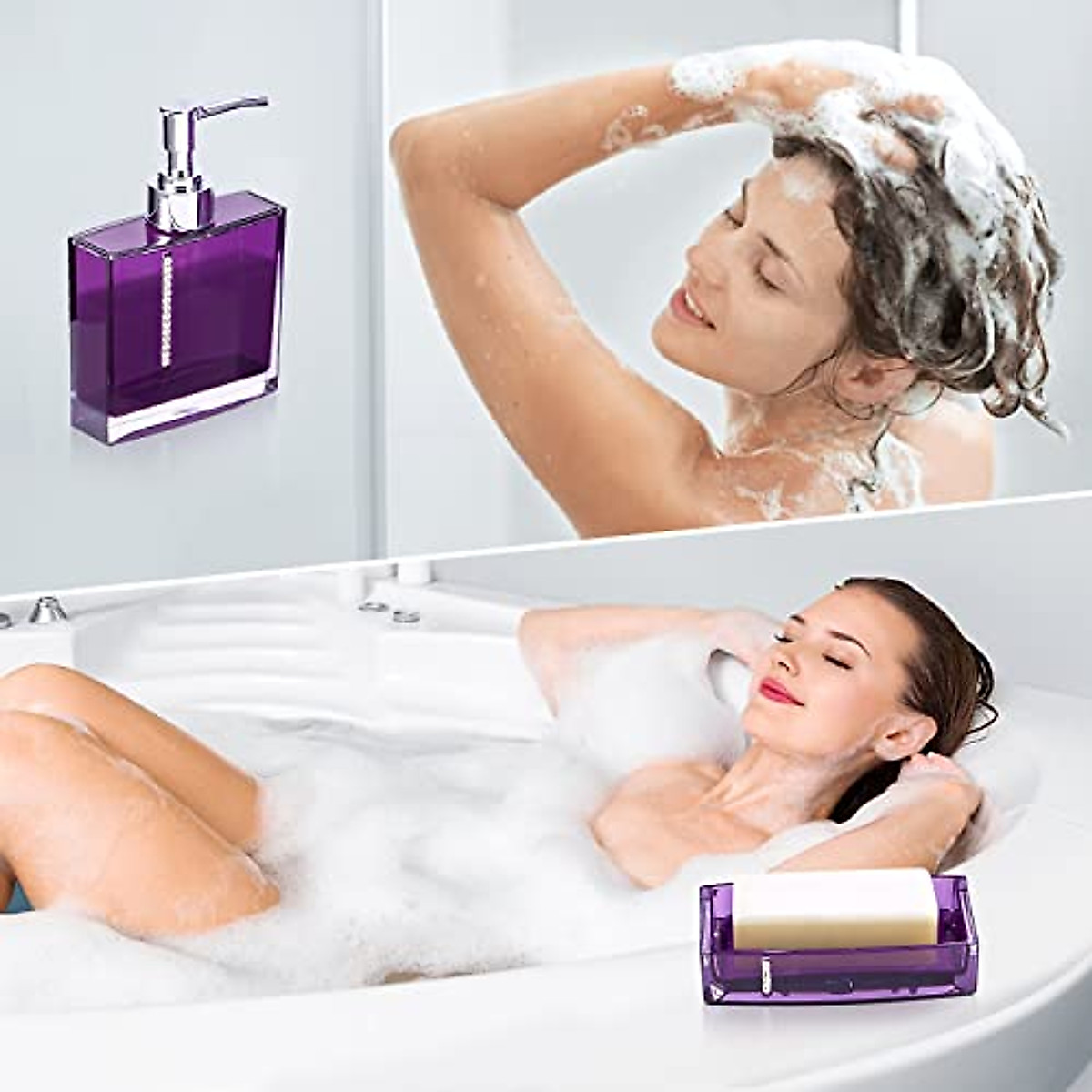 Yosoo 5 Piece Bathroom Accessory Set, Acrylic Gift Set Toothbrush Holder Cup Soap Dispenser Soap Dish Tumbler Straw Set Bathroom, Purple