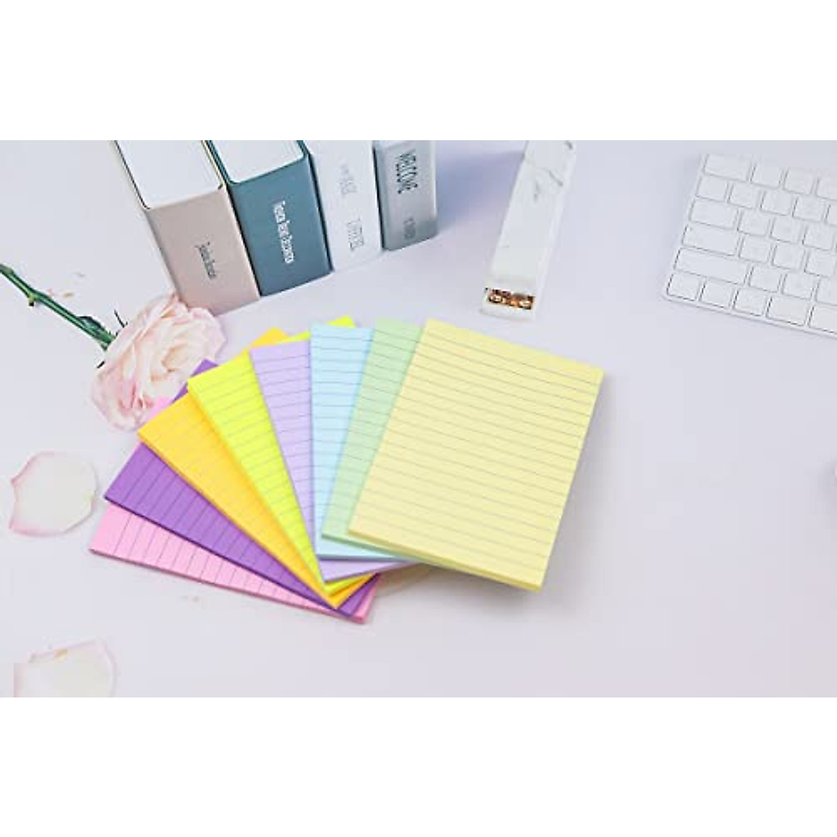 (8 Pack) Lined Sticky Notes 4X6 in, Pastel Ruled Post Stickies Colorful, Super Sticking Power Memo Post Stickies Big Square Sticky Notes for Office, Home, School, Meeting, 40 Sheets/pad
