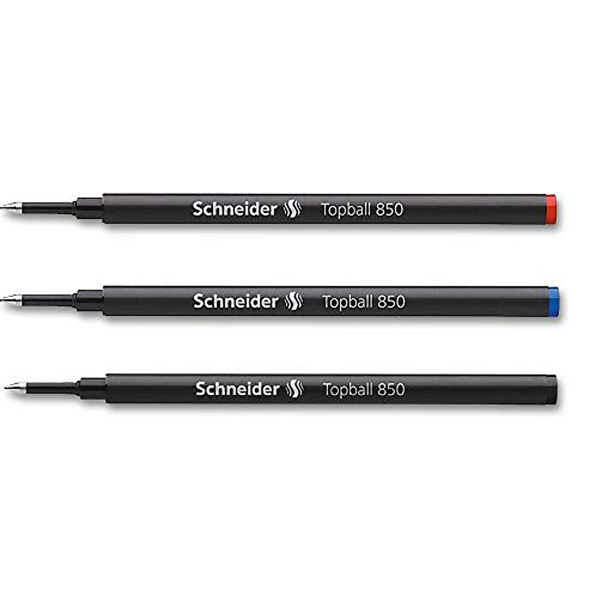 Schneider Topball 850, 0.5 mm Rollerball Refills - 3/pk, 1 each of Red, Black & Blue (Bulk Packed)