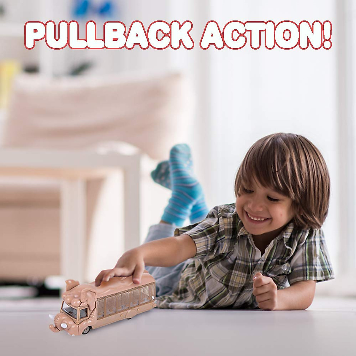 ArtCreativity Pull Back Elephant Safari Animal Bus for Kids, 7 Inch Elephant Design Bus with Pullback Mechanism, Durable Plastic Material, Party Decorations, Best Birthday Gift for Boys & Girls