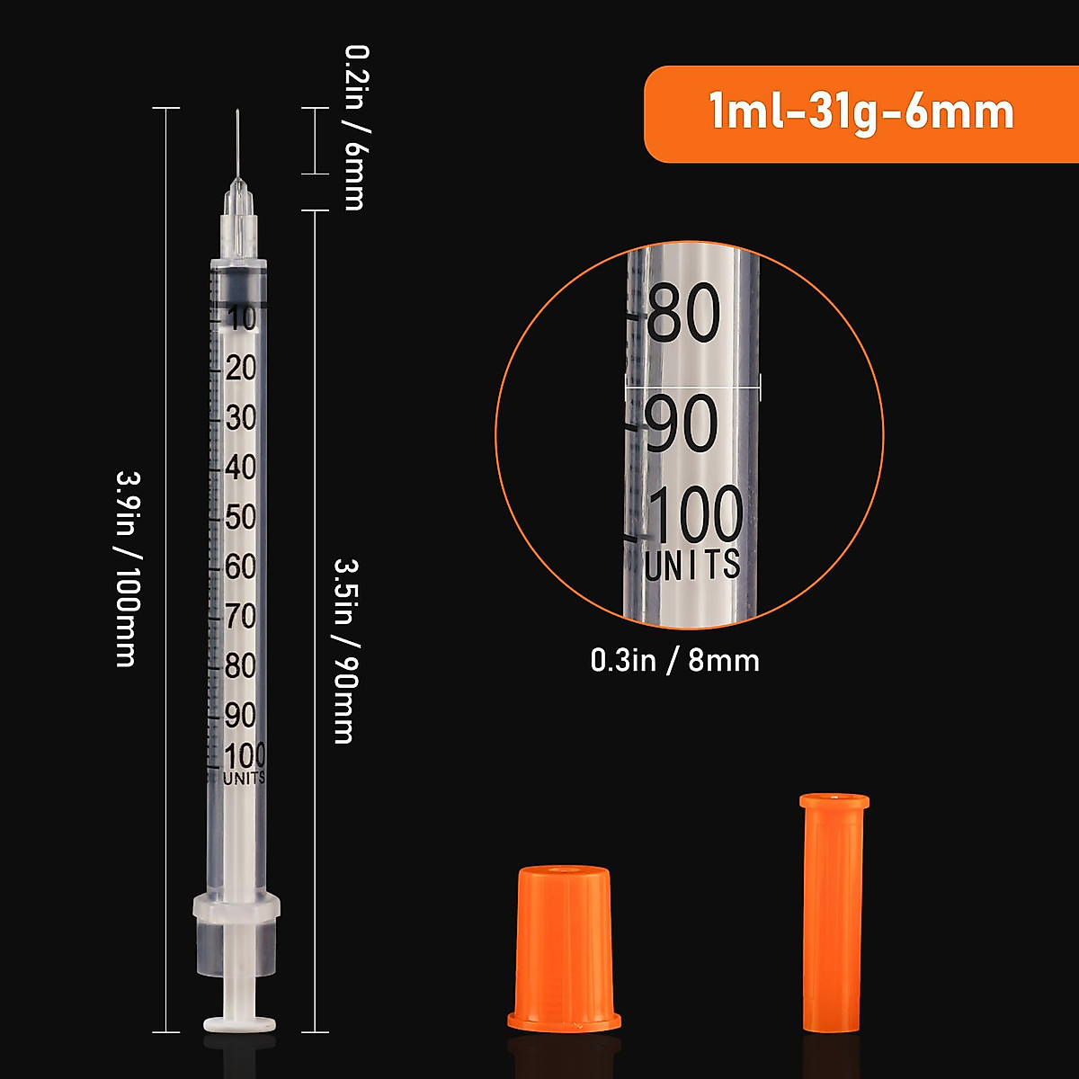 U-100 1ml 31ga Disposable Syringe and 31G x 6 mm (1/4") Needle, Lab Dispensing Supplies, 100Pack