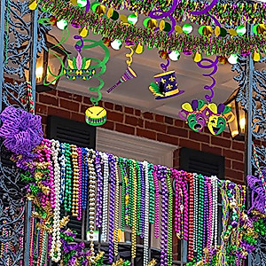 38 Pcs Mardi Gras Party Swirls Hanging Foil Swirl Streamers with Mardi Gras Banner Tinsel Garland Crepe Paper Streamers for Mardi Gras New Orleans Bachelorette Birthday Ceiling Backdrop Decoration