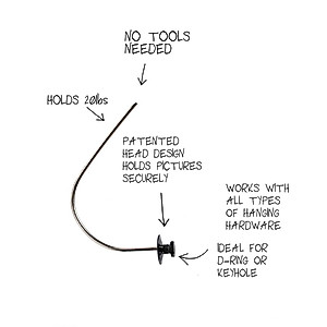 Under the Roof Decorating 100145 Picture Hangers, Small Head, Black, 6 Piece