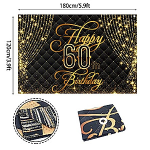 Happy 60th Birthday Banner Backdrop Royal Curtain Decorations Black Gold Background 60 Years Old Bday for Women Men Photography Party Decor Supplies