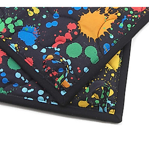 Colorful Hot Pads, Quilted Pot Holders - Color Splatters on Black Set of Two - 8 Inch Square