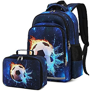 CAMTOP Soccer Backpack for Kids Boys Girls Preschool Backpacks with Lunch Box Toddle Kindergarten Football BookBag Set