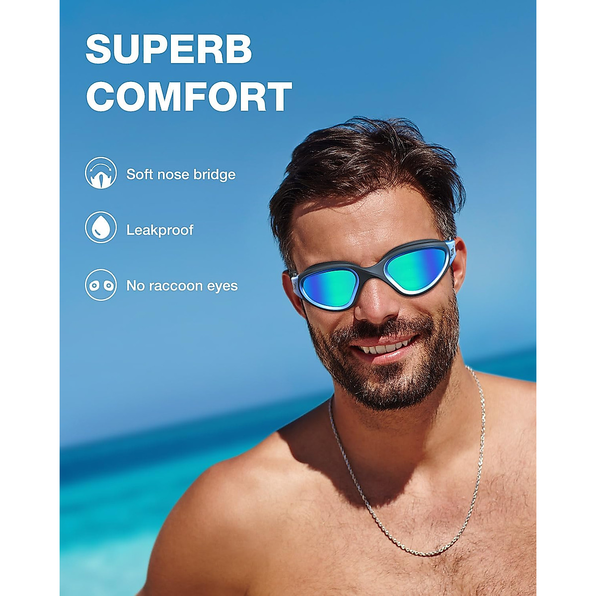 ZIONOR Swim Goggles, G1 MAX Polarized Anti-fog Swimming Goggles for Men Women Adult, UV Protection Leakproof Easy Adjustable Strap for Indoor Outdoor Swimming (Polarized + Gold)