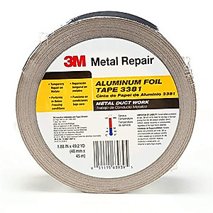 3M Aluminum Foil Tape 3381, 1.88 in x 50 yd, 2.7 mil, Silver, HVAC, Sealing and Patching, Moisture Barrier, Cold Weather, Air Ducts, Foam Sheathing Boards, Insulation, Metal Repair