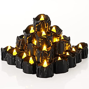 Homemory 24-Pack Melting Black Candles Battery Operated Tea Lights, Halloween Flameless Flickering Candles, Ideal for Holiday Decor, Theme Party, Dia 1-2/5" x H 1-1/4''