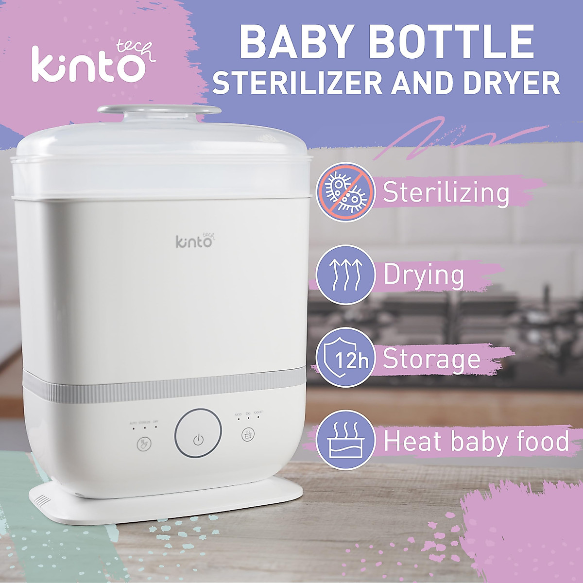 Kinto Tech Baby Bottle Sterilizer and Dryer - 7 in 1 Steam Cleaner and Washer for Baby Bottles Pacifiers Breast Pump