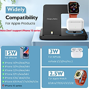 Charging Station for iPhone Multiple Devices, Foldable 3 in 1 Fast Charging Stand Dock for AirPods & iPhone 14 13 12 11 Pro X Max XS XR 8 7 Plus 6, Apple Watch Charger for Apple Watch with Adapter