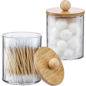 WUBY (4Pcs) Bathroom Jar with Lid, Cotton Ball Holder Bathroom Decorative Container,Holder for Storing Cotton Swabs, Cotton Balls, Dental Floss and Cotton Round Pads
