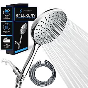 SparkPod Luxury Rainfall Shower Head - Huge 6-Inch Head, Extra Long 6ft Hose & Adjustable Bracket - 1-Min Installation (Luxury Polished Chrome)