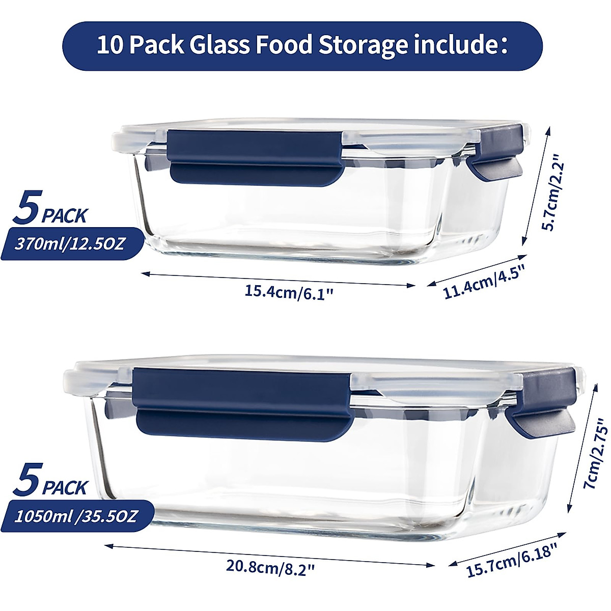 coccot Glass Food Storage Containers with Lids Airtight, [10 Pack] Glass Meal Prep Containers, Glass Storage Container Set with Bpa-free Lid for Food, Glass Lunch Bento Box